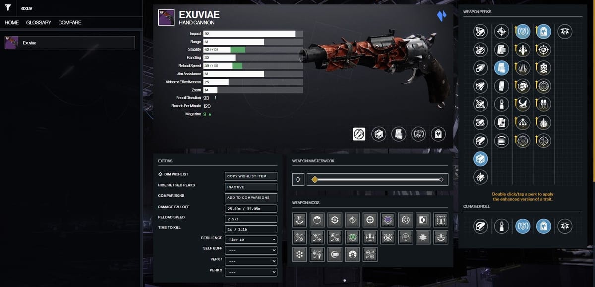 Exuviae god roll guide for Destiny 2 PvE and PvP
