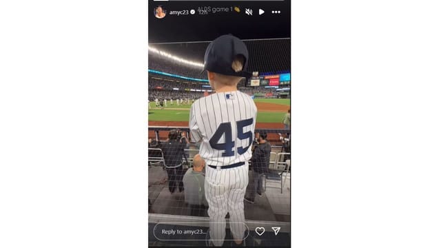 Gerrit Cole's wife Amy captures son Caden cheering for dad in full ...
