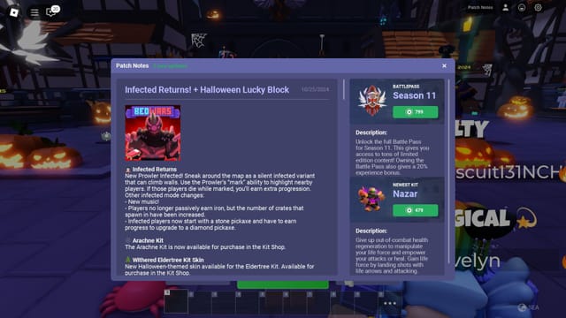BedWars Infected Returns update patch notes