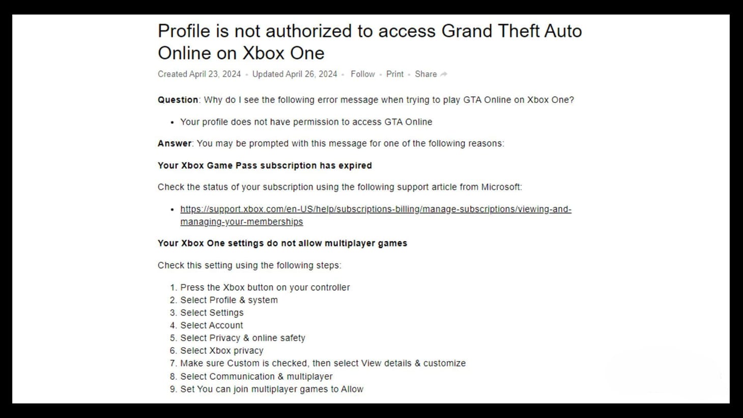 How to fix "Your profile does not have permission to access GTA Online ...