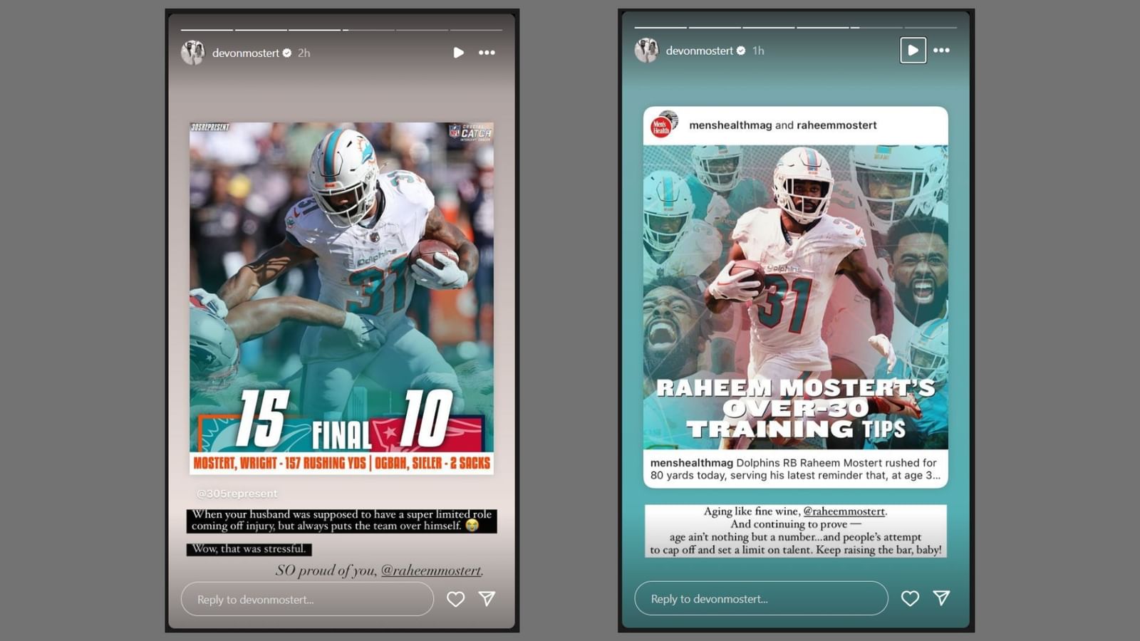 Raheem Mostert's wife Devon fact checks NFL fan for trolling Dolphins RB