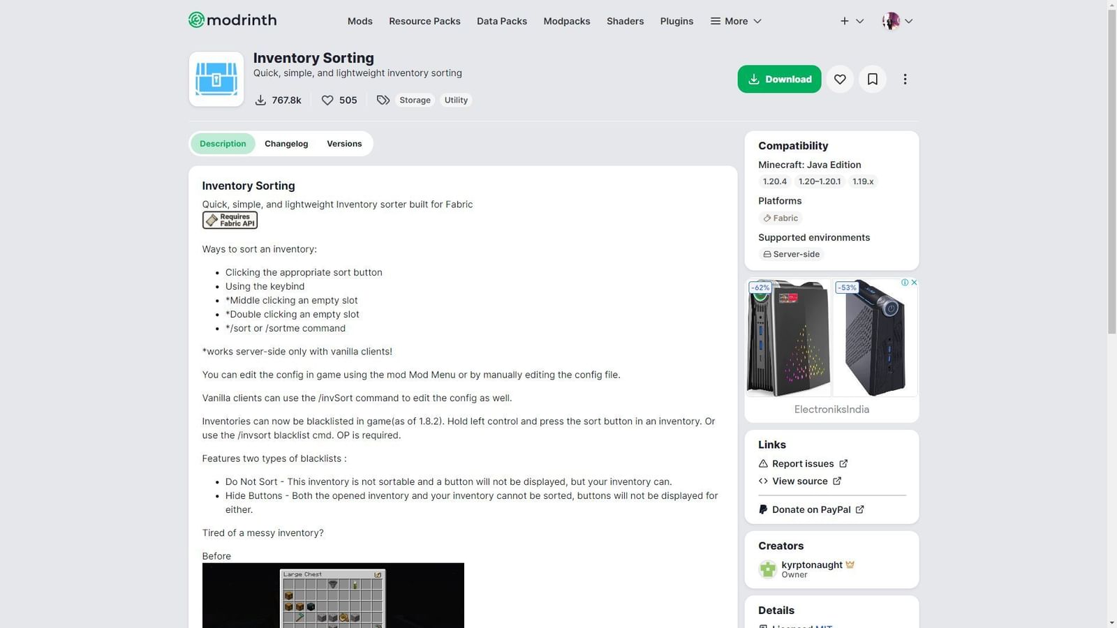 Minecraft Inventory Sorting mod: Feature, installing guide, and how to use