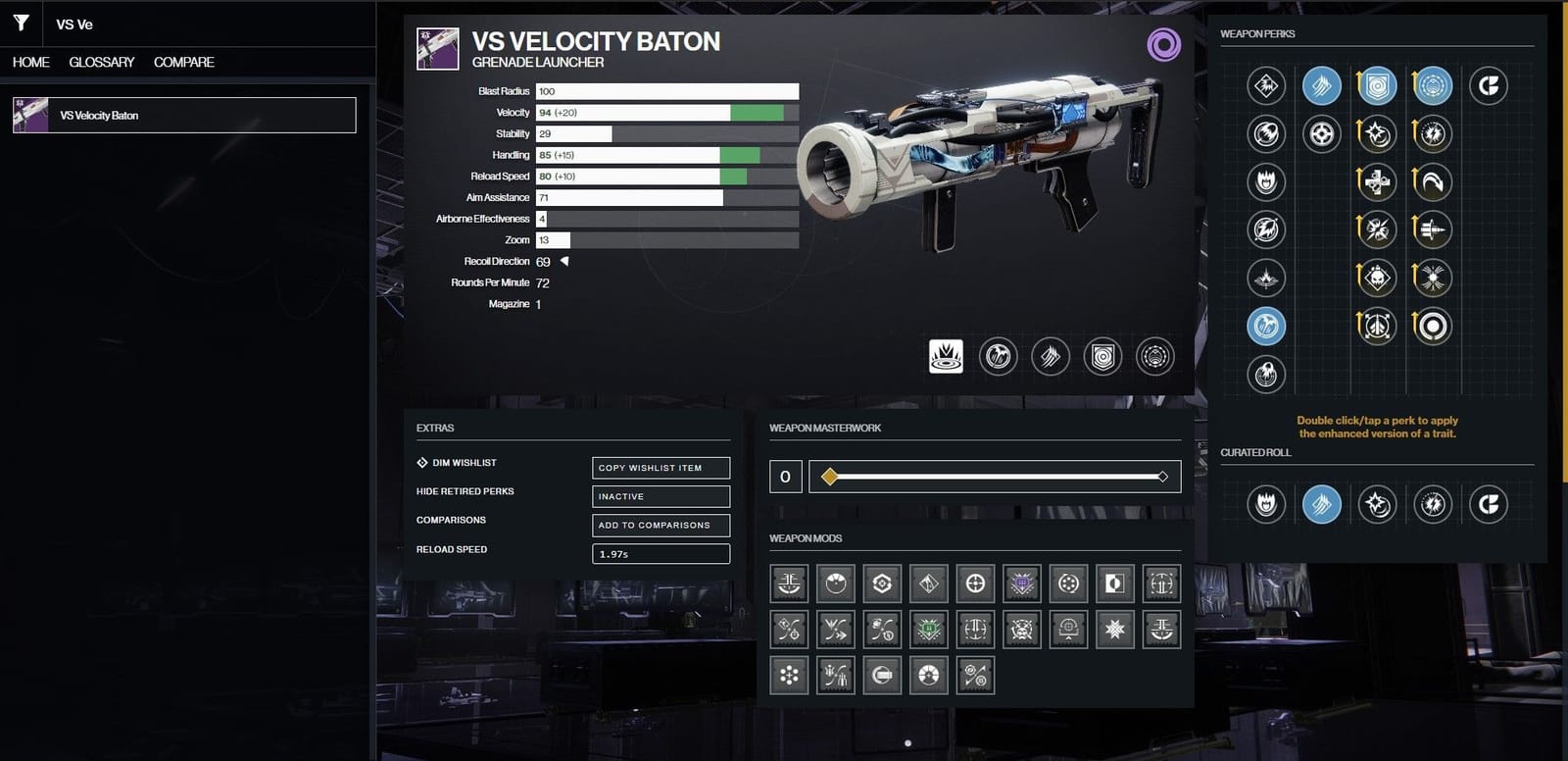 VS Velocity Baton god roll guide for Destiny 2 PvE and PvP