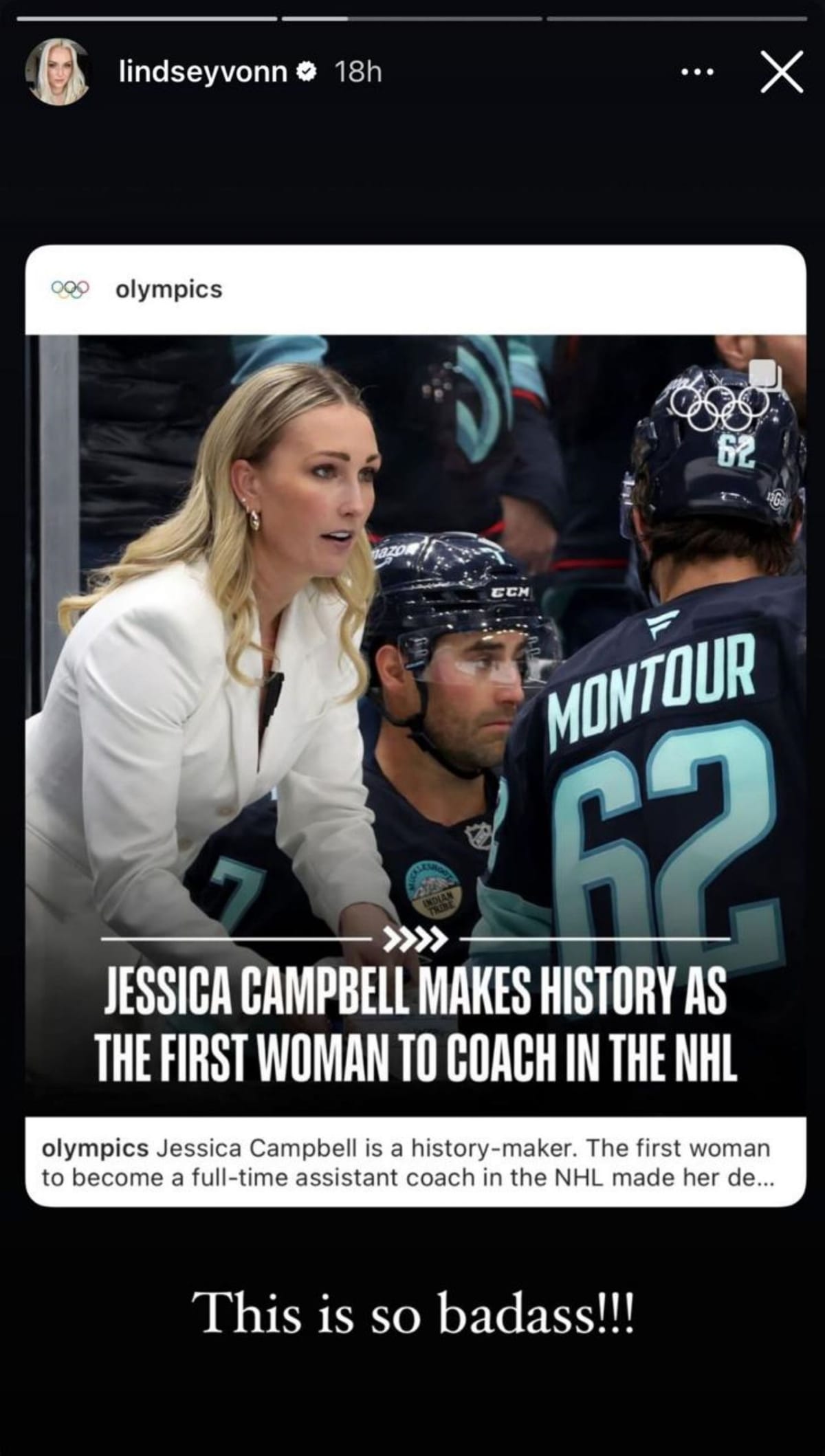 Lindsey Vonn reacts as Jessica Campbell makes history by becoming the ...