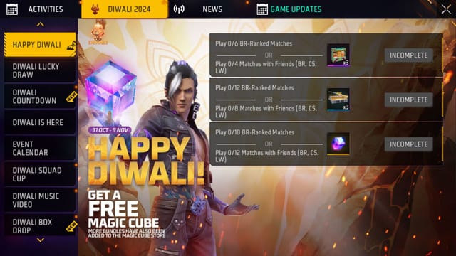 Free Fire Happy Diwali event: Schedule, rewards, and more