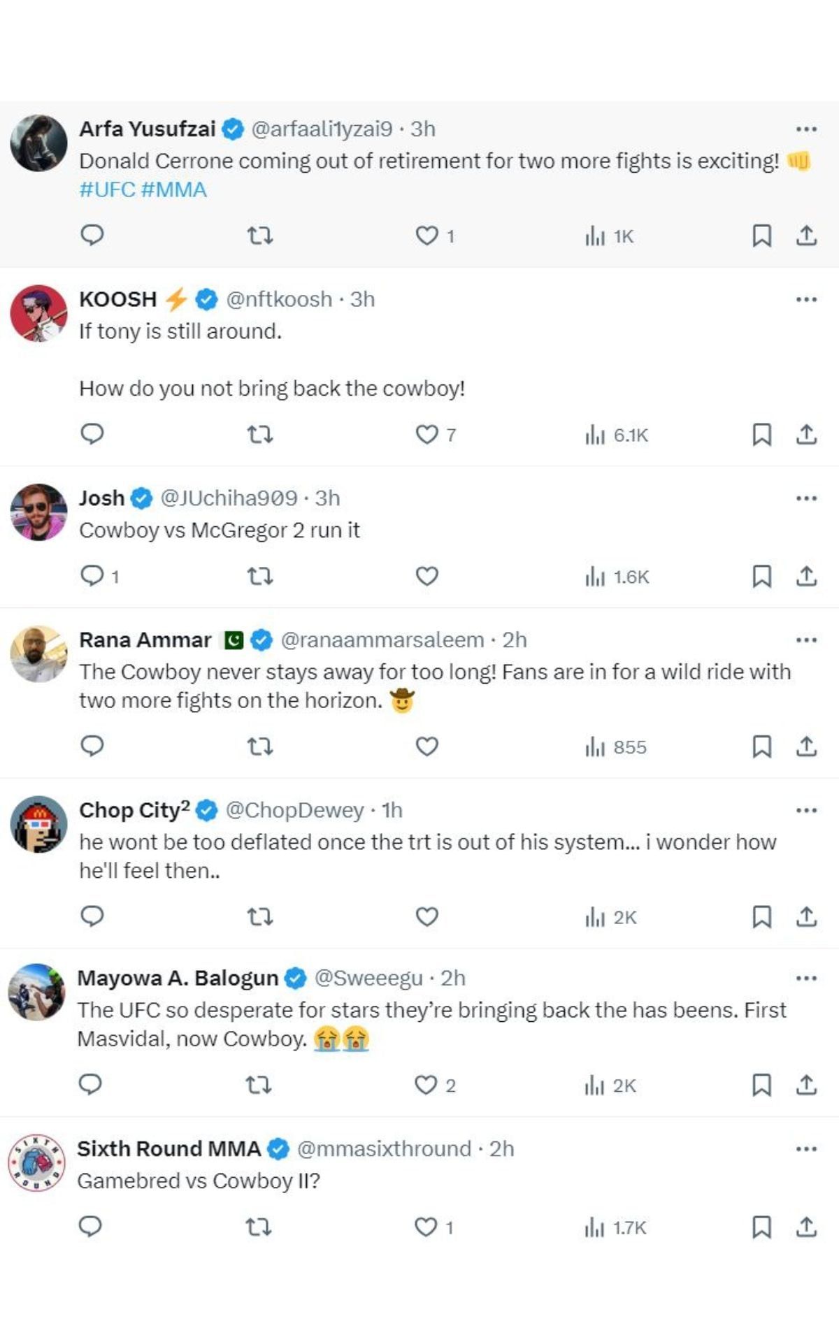 "Cowboy Cerrone vs Tony Ferguson please" - Fans chime in as Donald ...