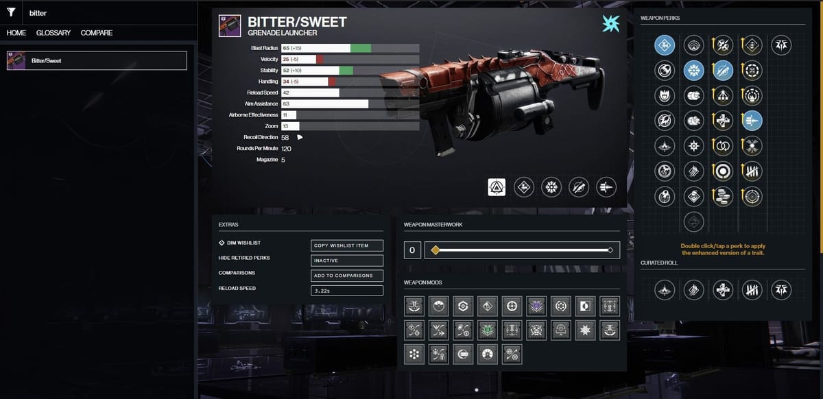 Bitter/Sweet god roll guide for Destiny 2 PvP and PvE