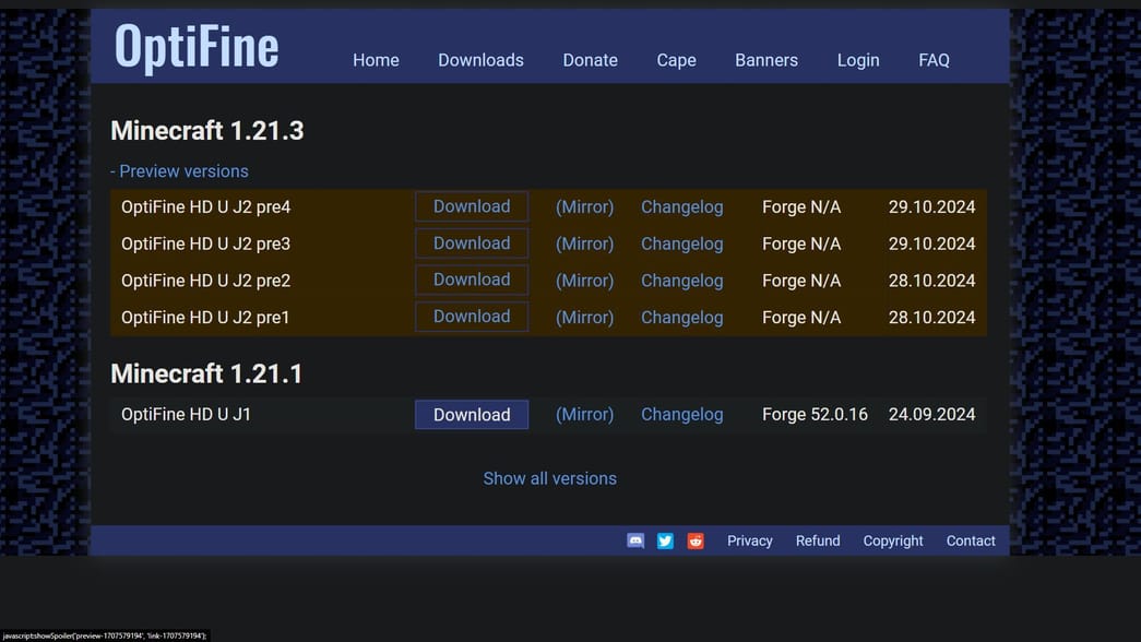 How to download Minecraft OptiFine 1.21.3