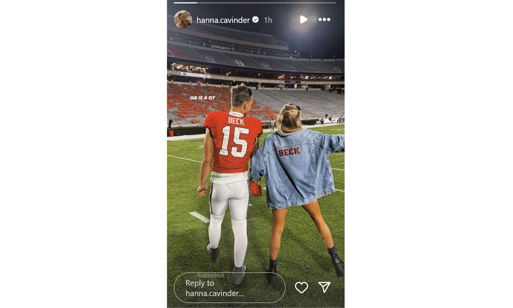 "QB is a QT": Hanna Cavinder shares romantic snap with BF Carson Beck post Mississippi State win