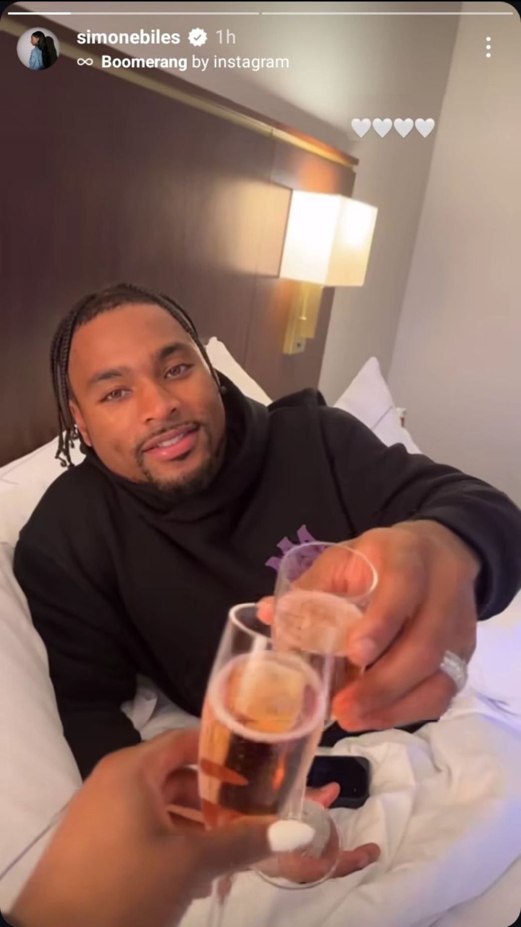 Simone Biles enjoys champagne in bed with husband Jonathan Owens ahead ...