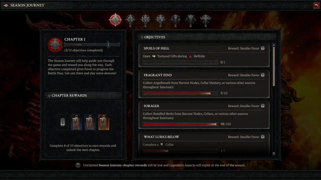 All Season Journey objectives and rewards in Diablo 4 (Season 6)