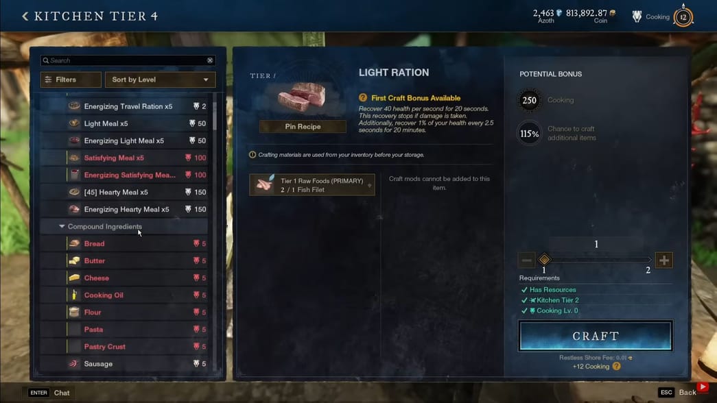 New World Aeternum Cooking leveling guide and tips