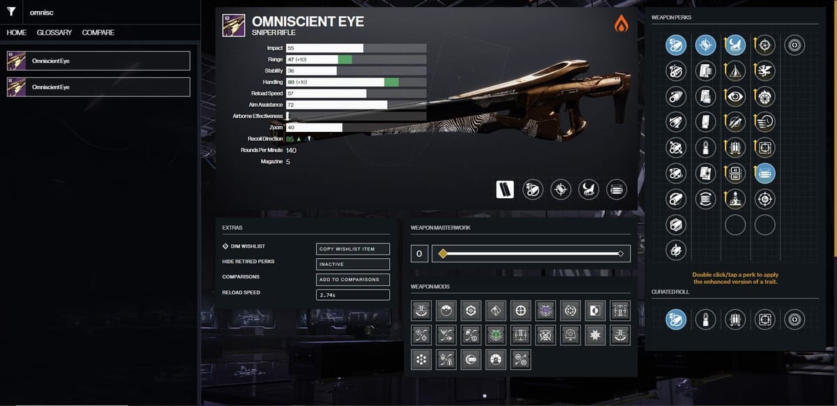 Omniscient Eye god roll guide for Destiny 2 PvE and PvP