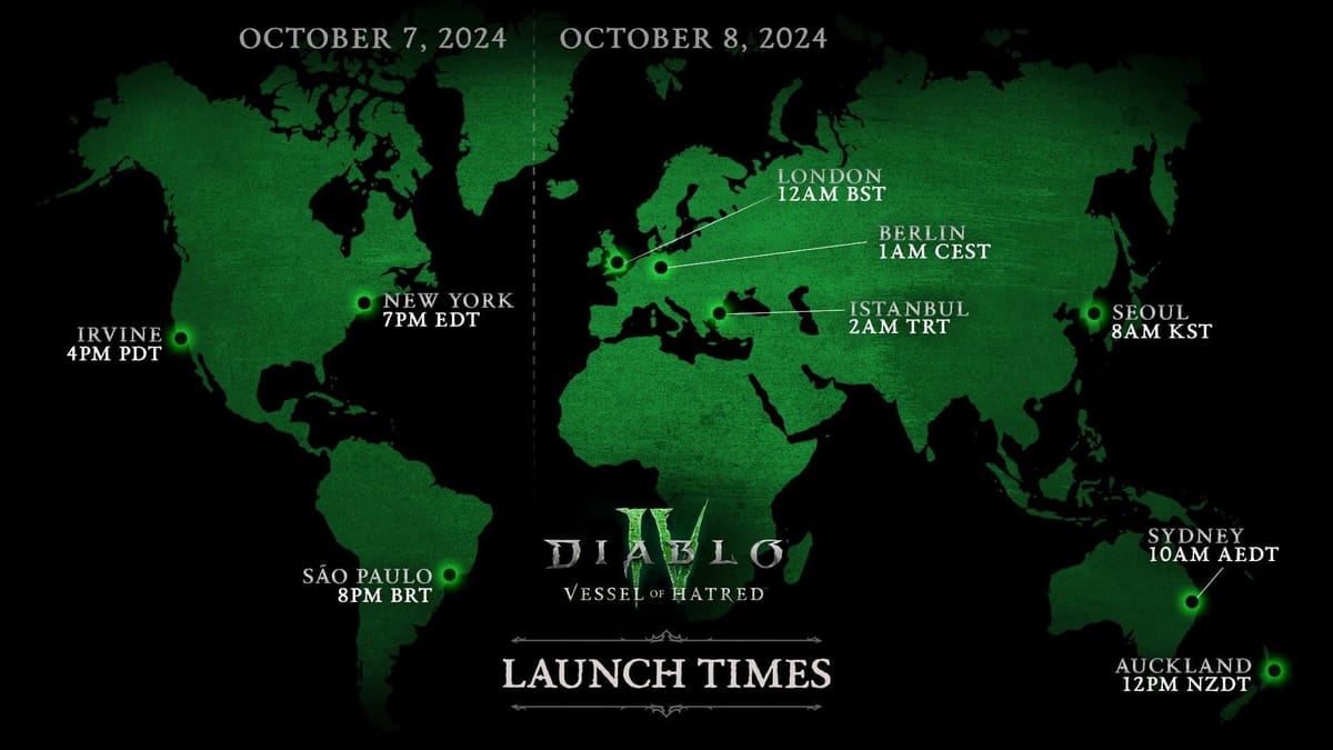 Diablo 4 Season 6 and Vessel of Hatred release time and countdown