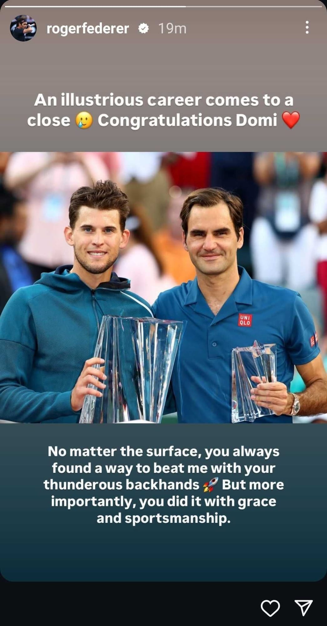 Roger Federer sends heartwarming message to Dominic Thiem on his ...