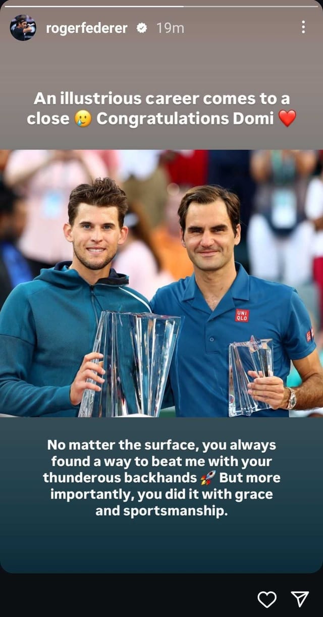 Roger Federer sends heartwarming message to Dominic Thiem on his ...