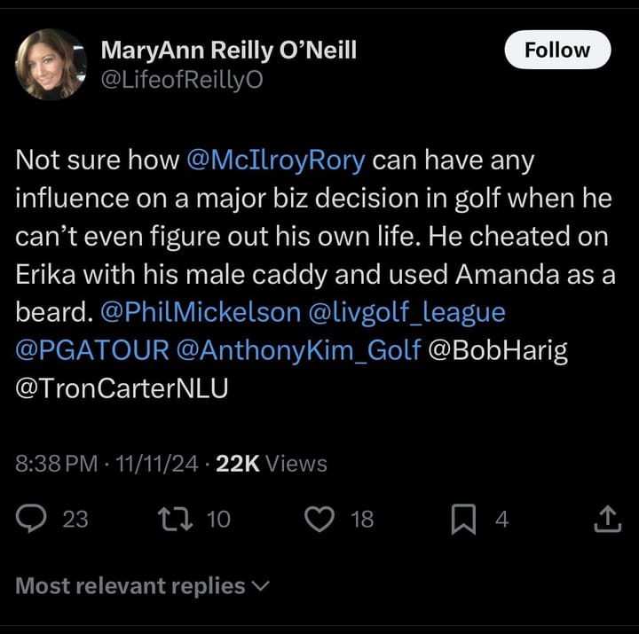 “Rory McIlroy cheated on Erika with his male caddy and used Amanda as a ...