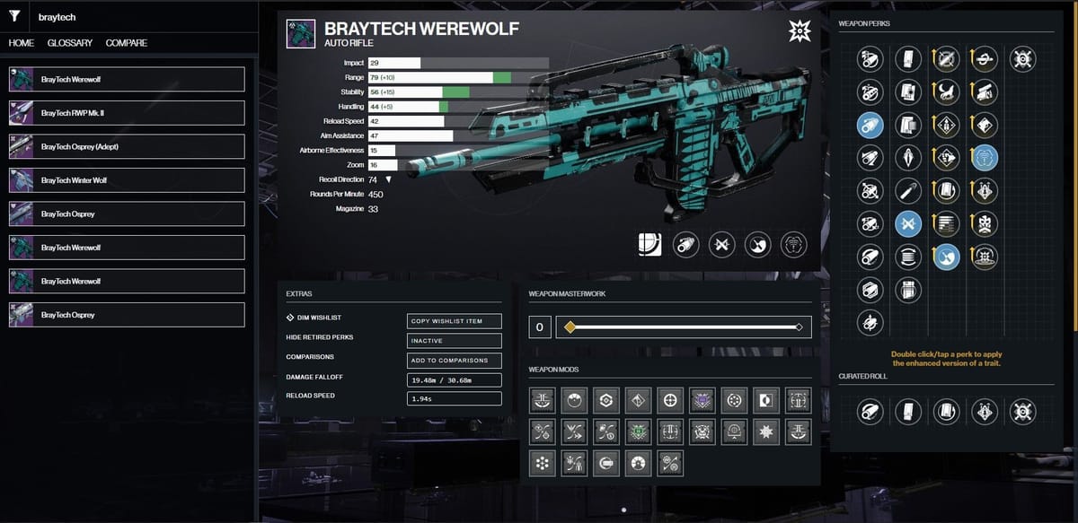 Braytech Werewolf updated god roll guide for Destiny 2 PvE and PvP