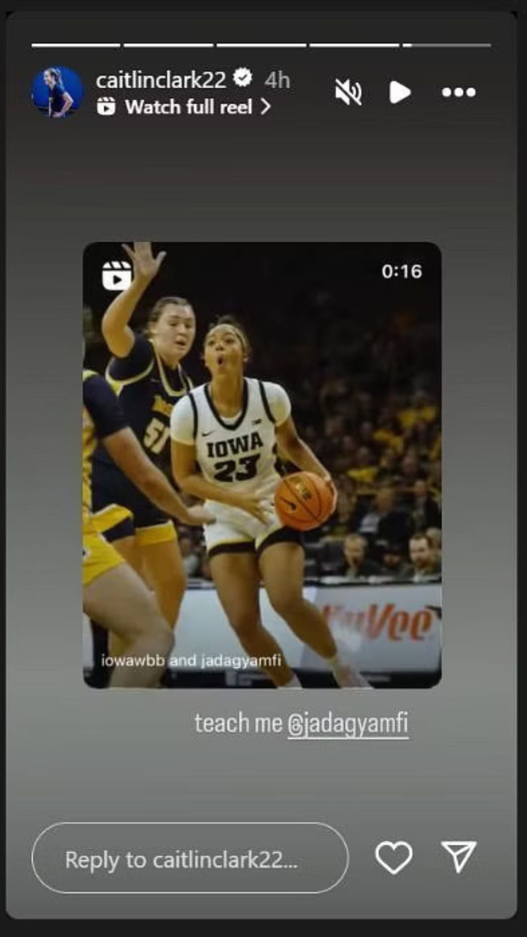 Caitlin Clark reacts to Iowa's Jada Gyamfi's TikTok video of soaking up sun in Mexico getaway