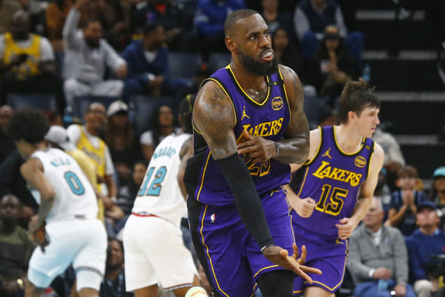 LeBron James reacts after sinking insane shot from opposite free throw ...