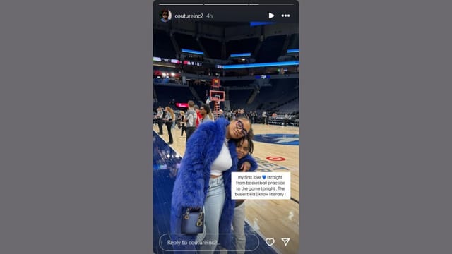 Anthony Edwards' girlfriend Jeanine Robel wraps up blue fur coat with ...