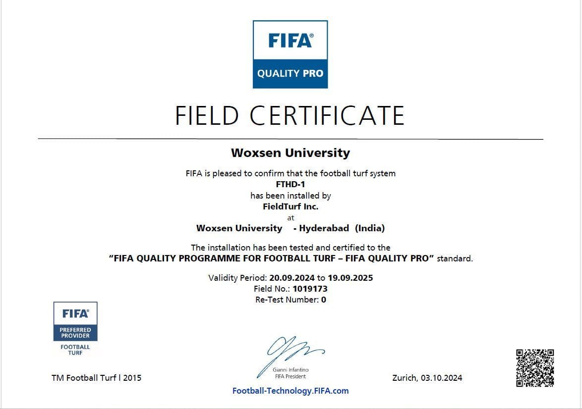 RACE Football Field of Woxsen University achieves FIFA Quality Pro ...