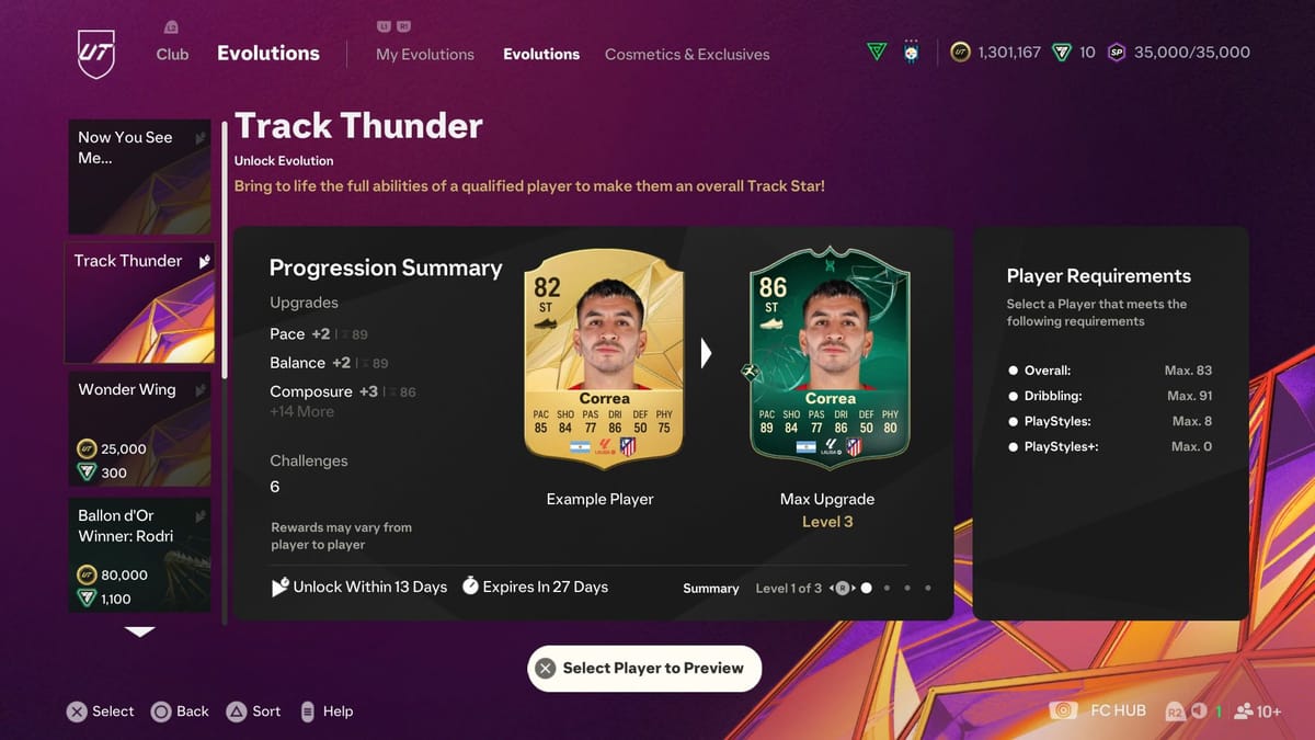 EA FC 25 Track Thunder Evolution guide: Best players to use, all upgrades, requirements, and more