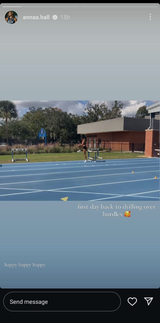 Anna Hall hits the track to train for hurdles as she prepares for the ...