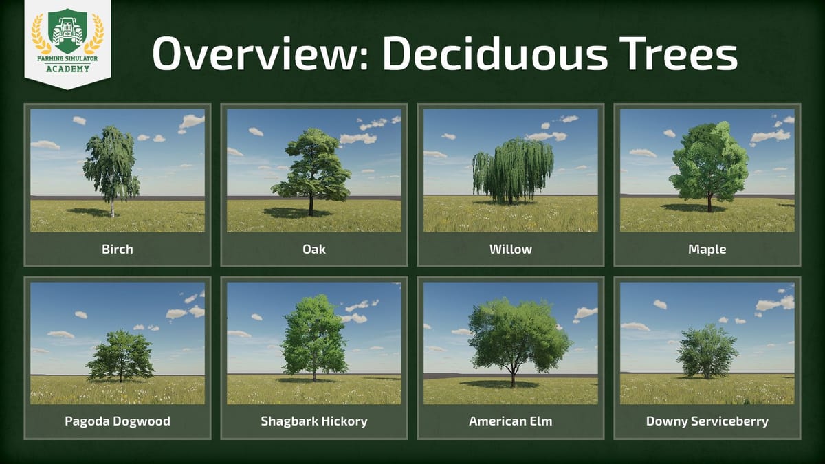 All tree types in Farming Simulator 25