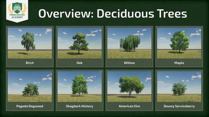All tree types in Farming Simulator 25