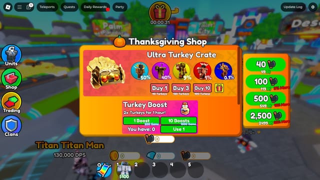 How to get Titan Turkey Man in Toilet Tower Defense