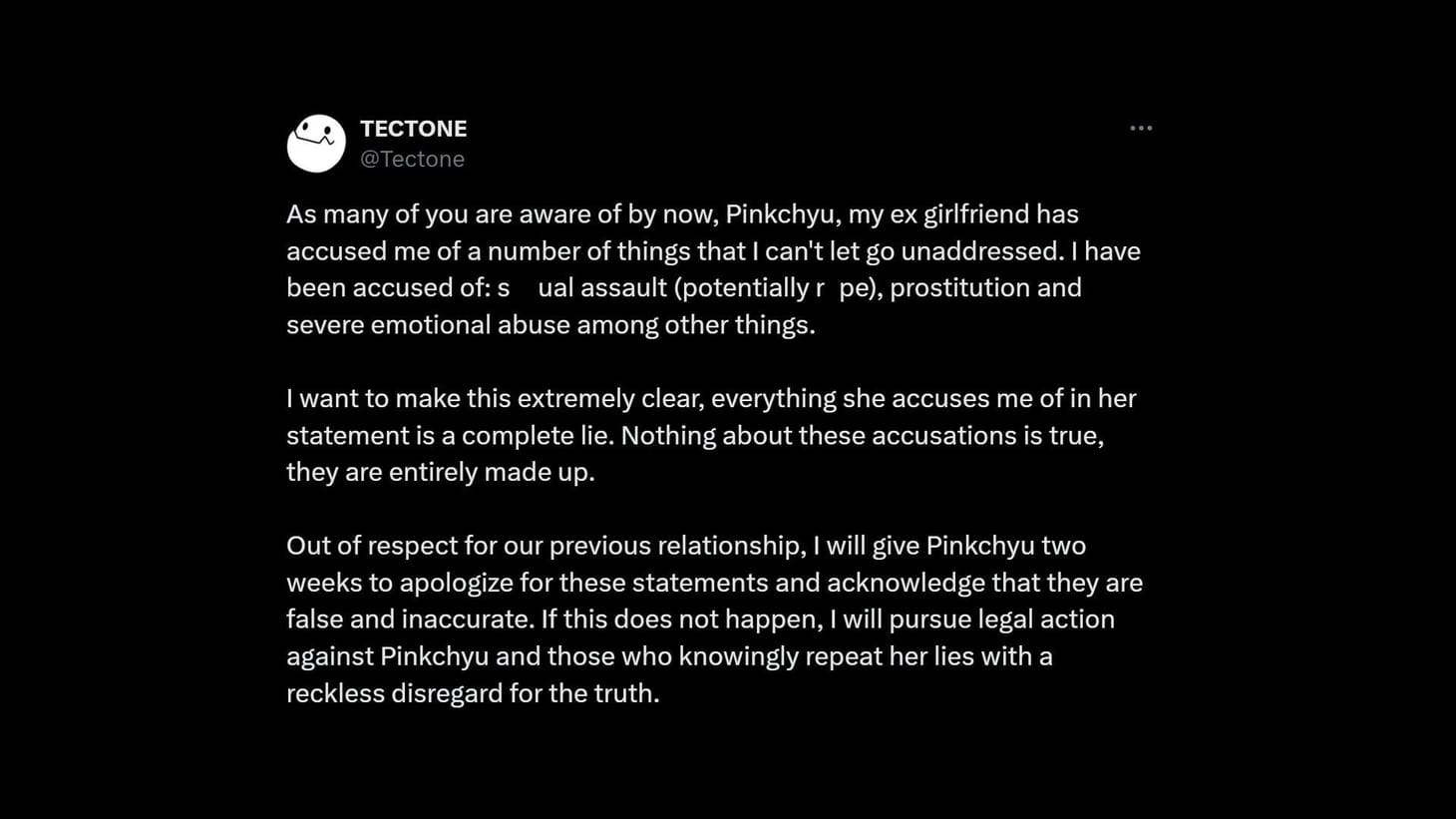 Tectone insinuates Pinkchyu has 24 hours to apologize otherwise he will ...
