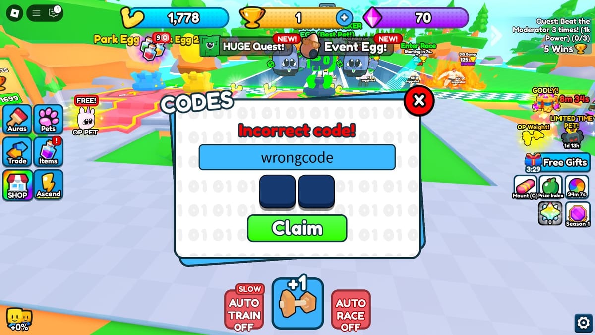 Gym Race Simulator codes