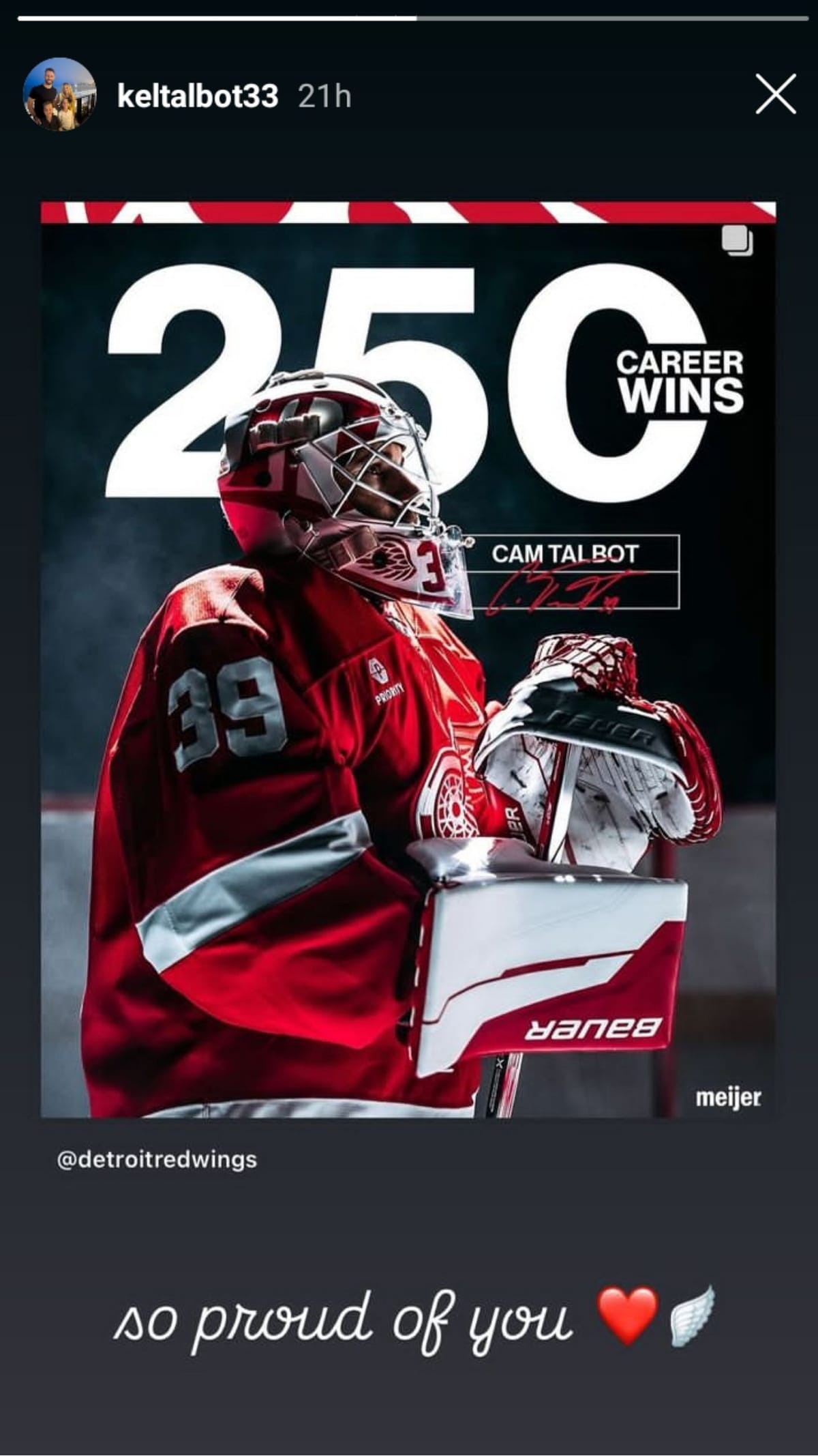 Cam Talbot's wife Kelly pens four-word reaction to Red Wings goalie's ...