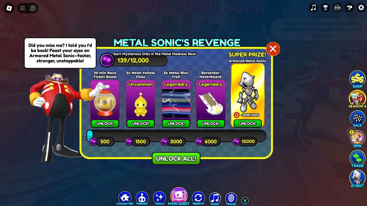 Sonic Speed Simulator: Metal Madness Race guide (Armored Metal Sonic)