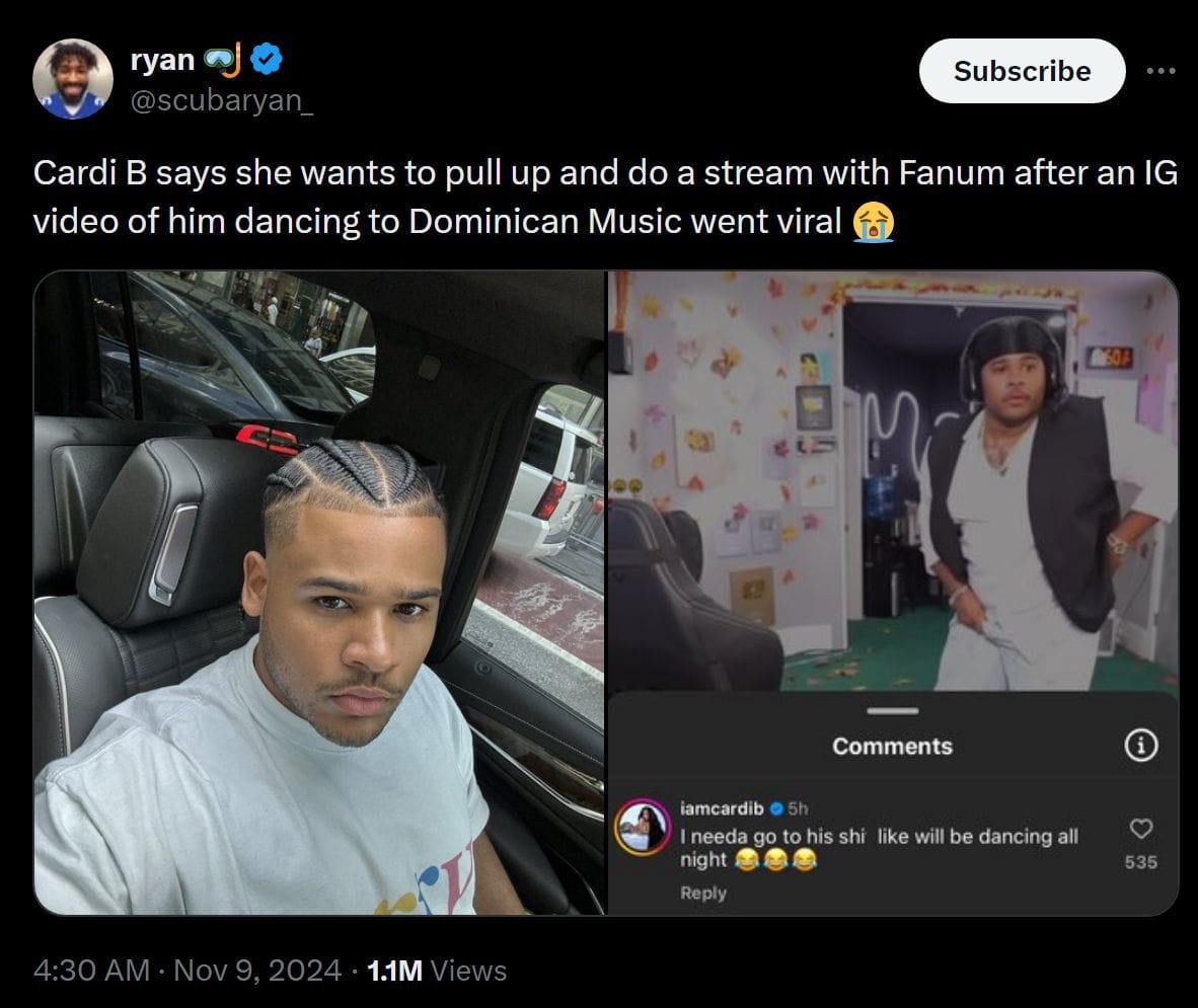Cardi B wants to stream with Twitch streamer Fanum after watching him ...