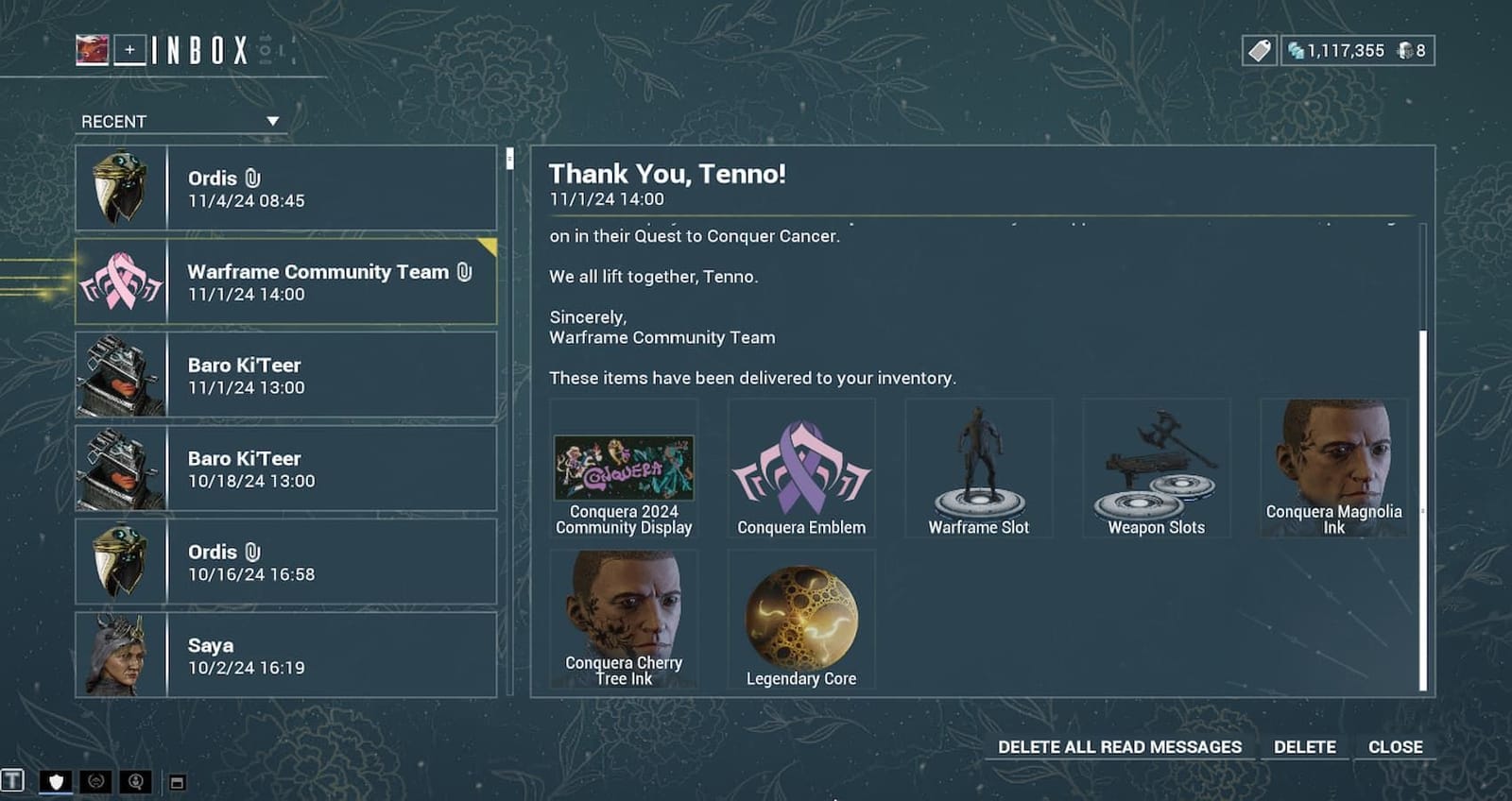 Warframe PSA: You can claim a free Legendary Core by logging in before 2025