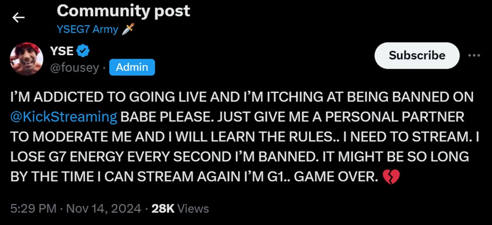 Fousey banned on Kick once again following alleged doxxing incident