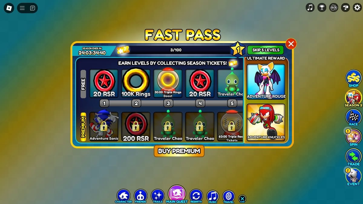 Sonic Speed Simulator Fast Pass Season 2: All rewards and price