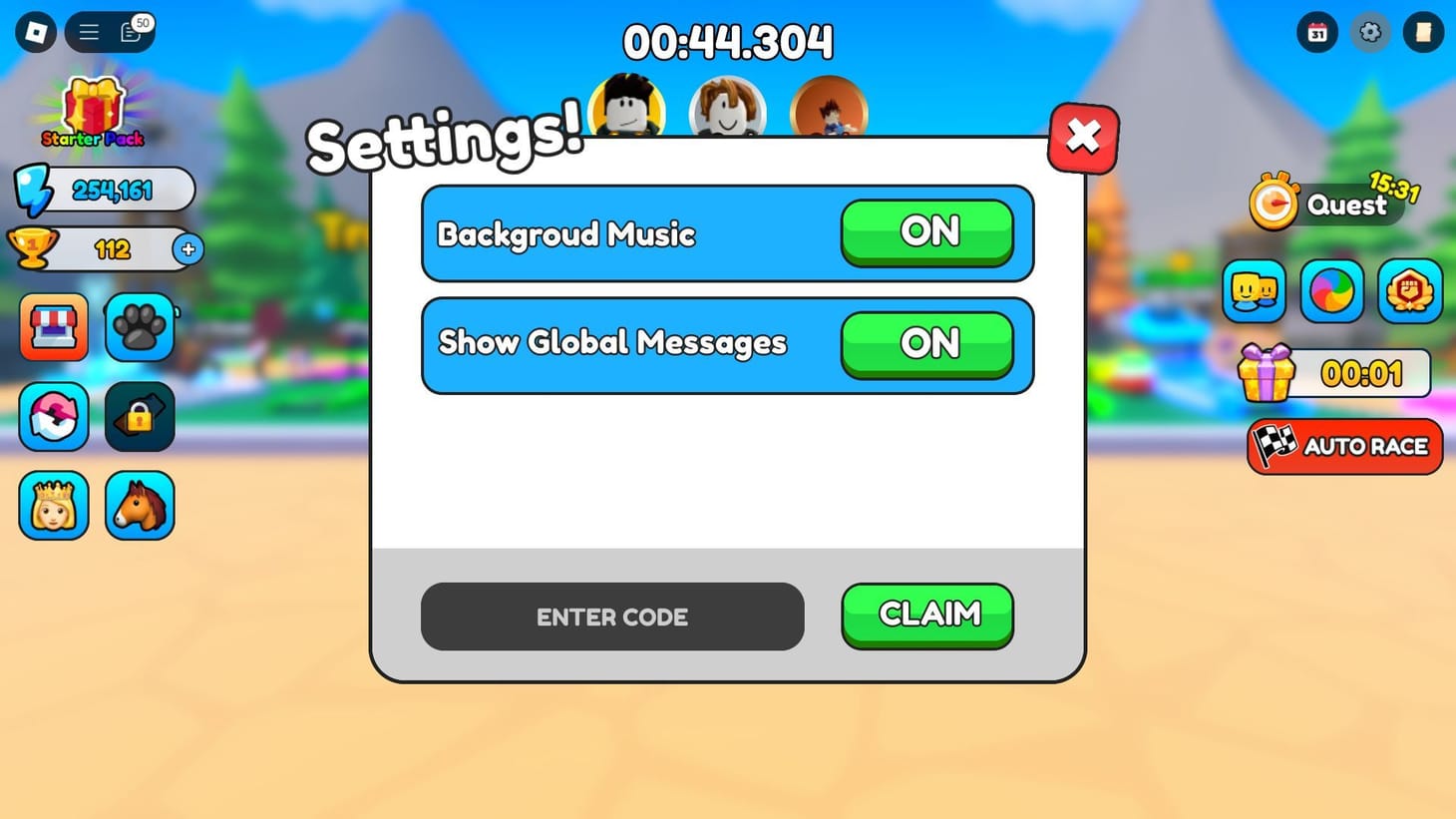 Horse Race codes (December 2025)