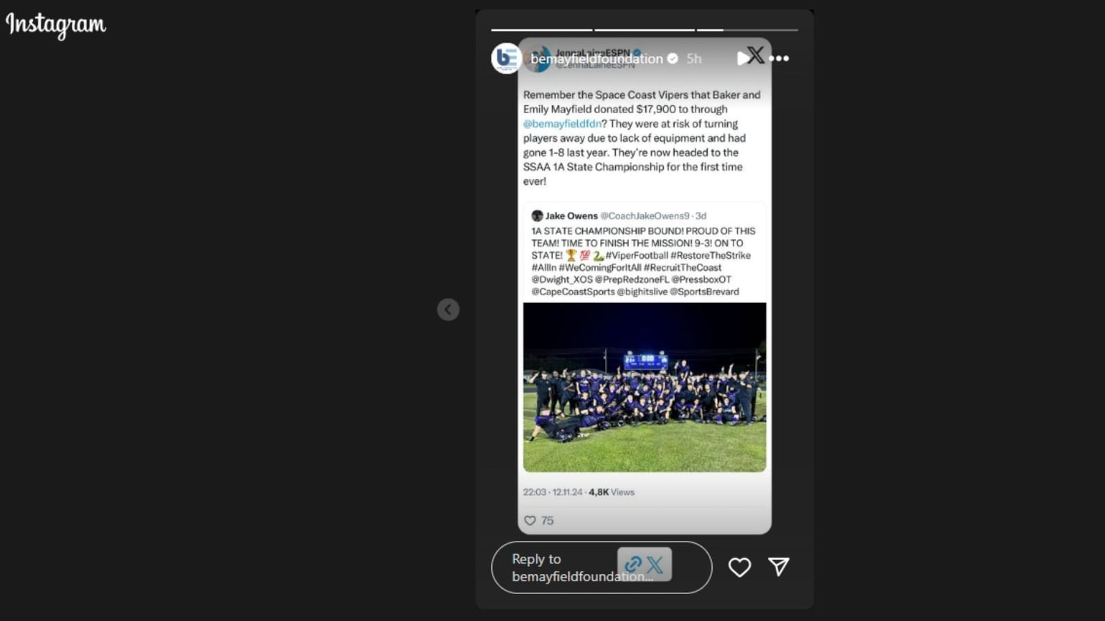 Baker Mayfield and wife Emily's $17,900 turned lifesavers for Space ...