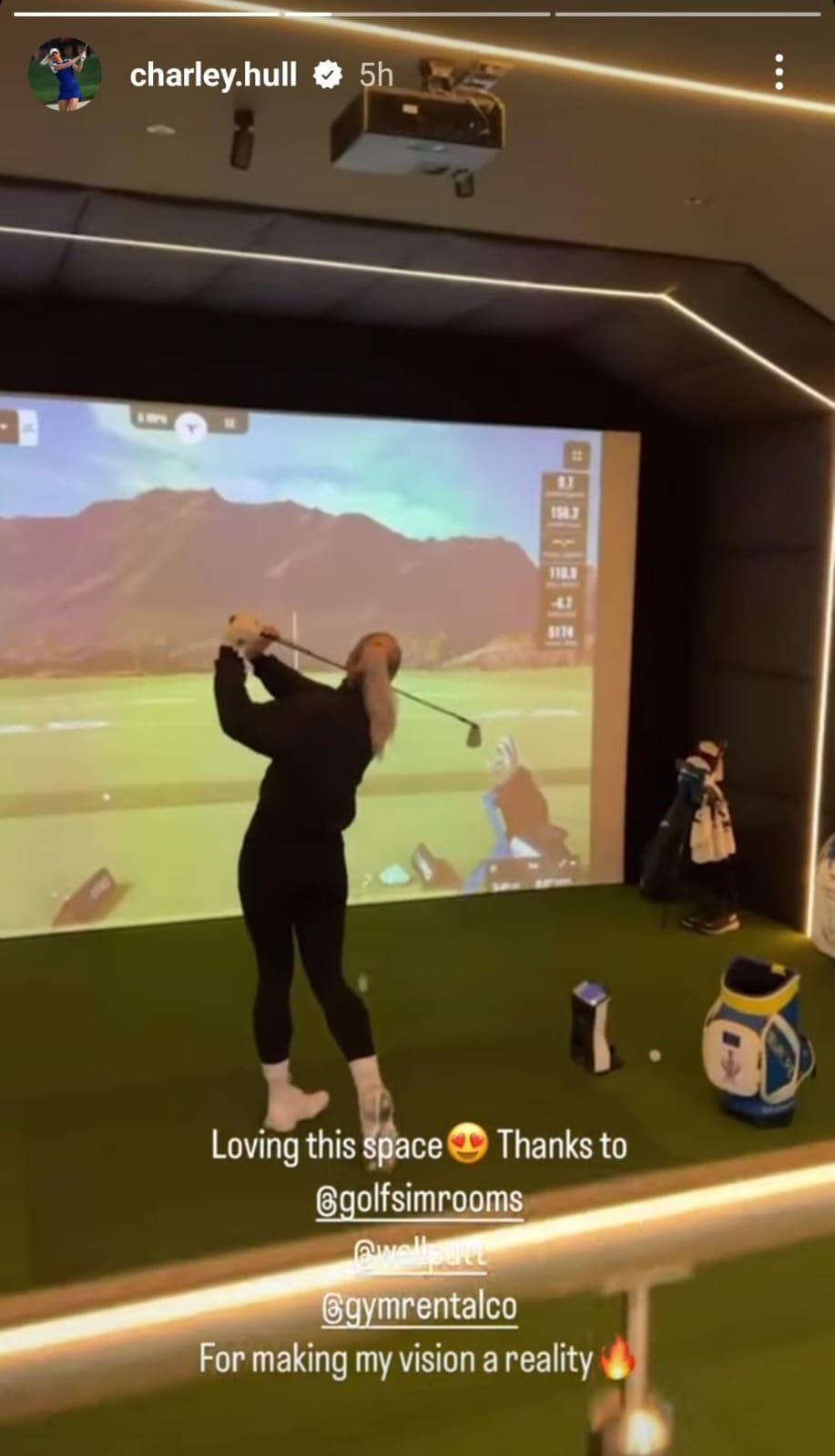 Charley Hull shows off her personalized golf simulator at her home gym