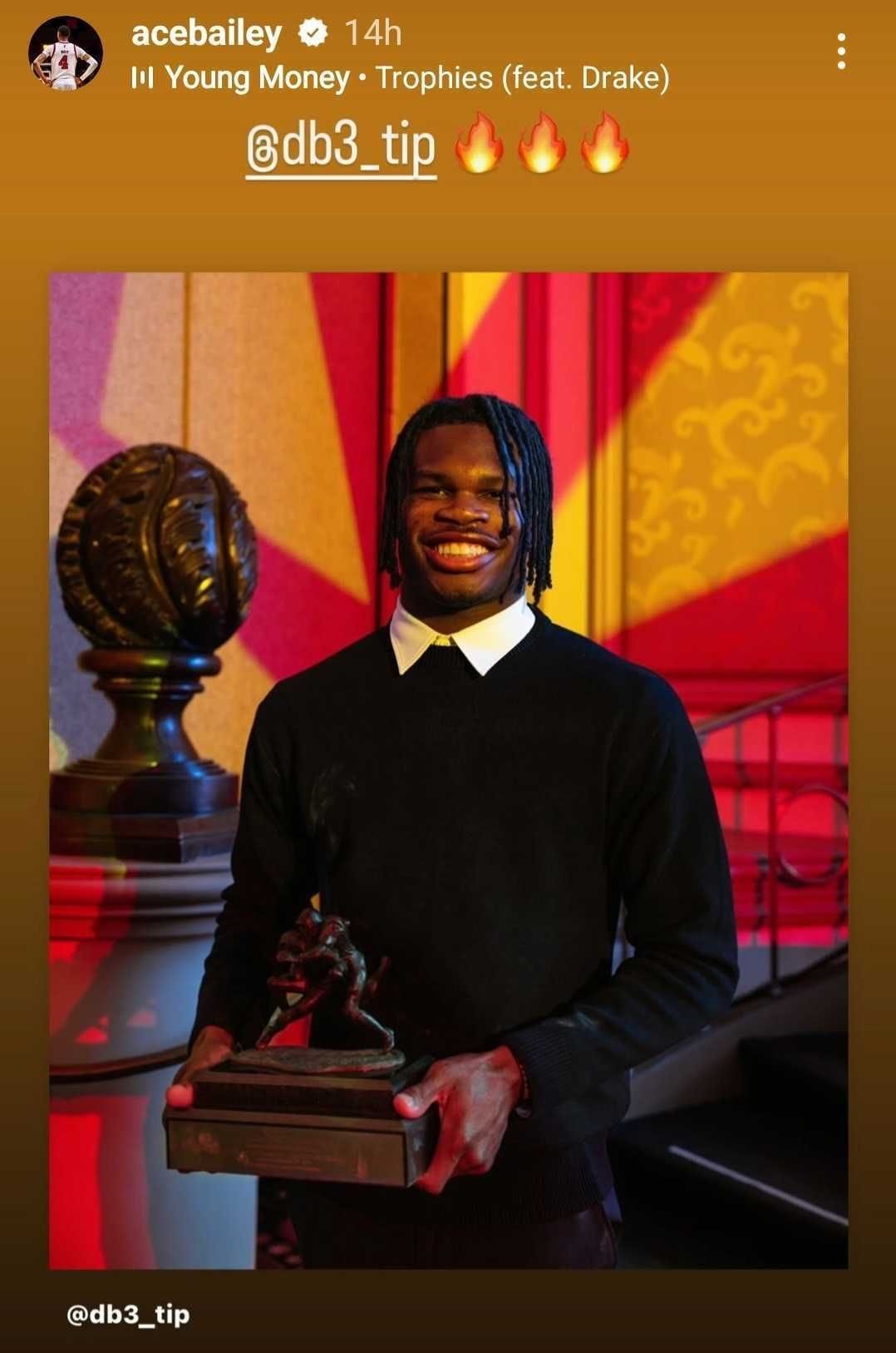 Rutgers’ Ace Bailey reacts as Heisman finalist Travis Hunter wins top ...