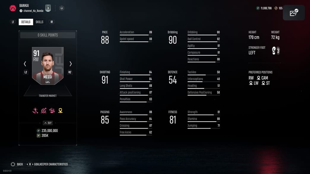 EA FC 25 vs UFL: Lionel Messi player rating and stats comparison