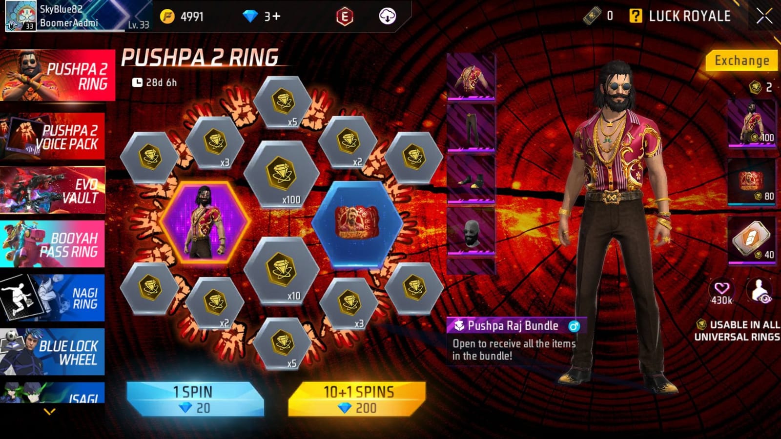 How to get Pushpa Raj Bundle in Free Fire