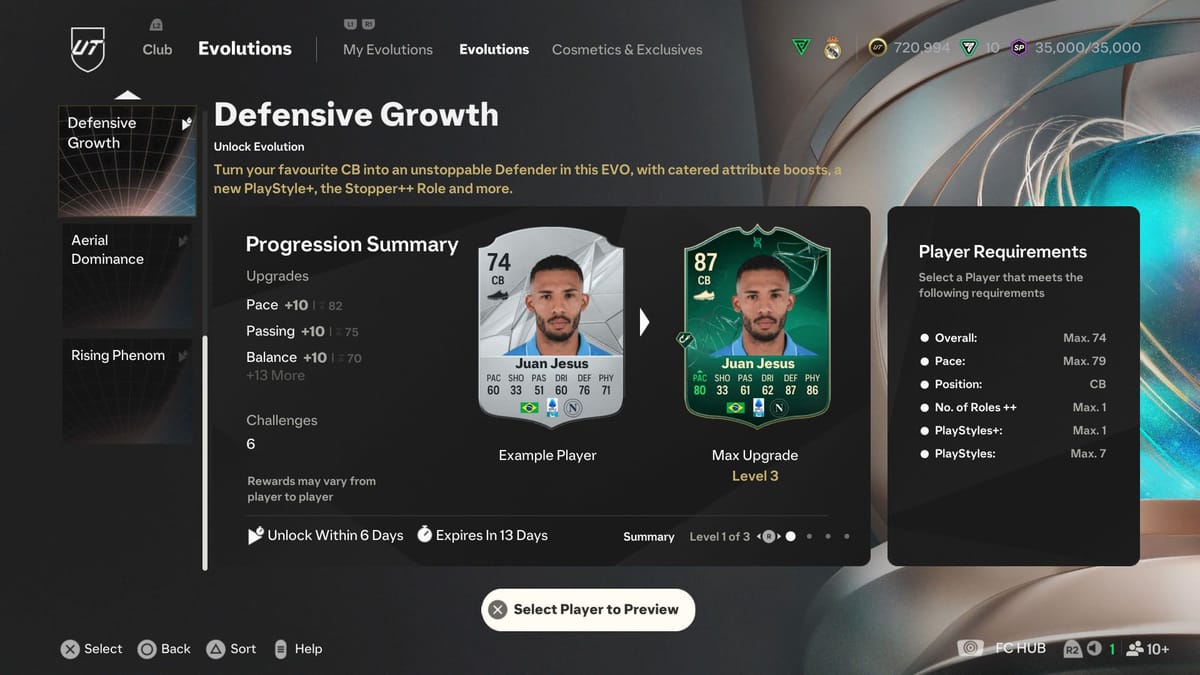 EA FC 25 Defensive Growth Evolution guide: Best players to use, all upgrades, requirements, and more