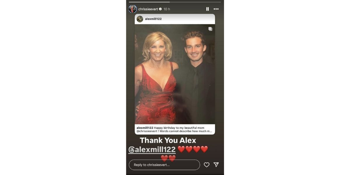 Chris Evert's son Alexander Mill sends heartfelt message to his ...