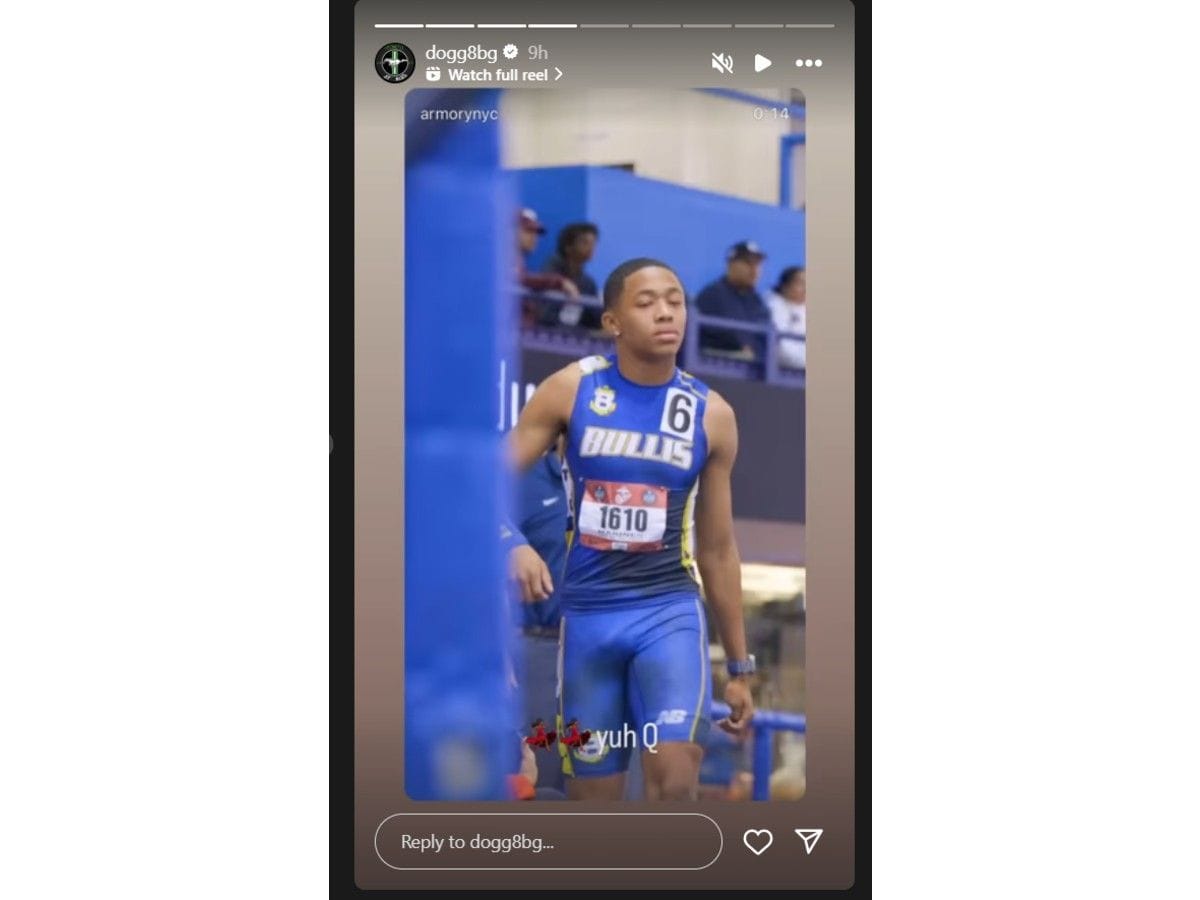 Olympic Champions Masai Russell and Quincy Hall react as Quincy Wilson ...