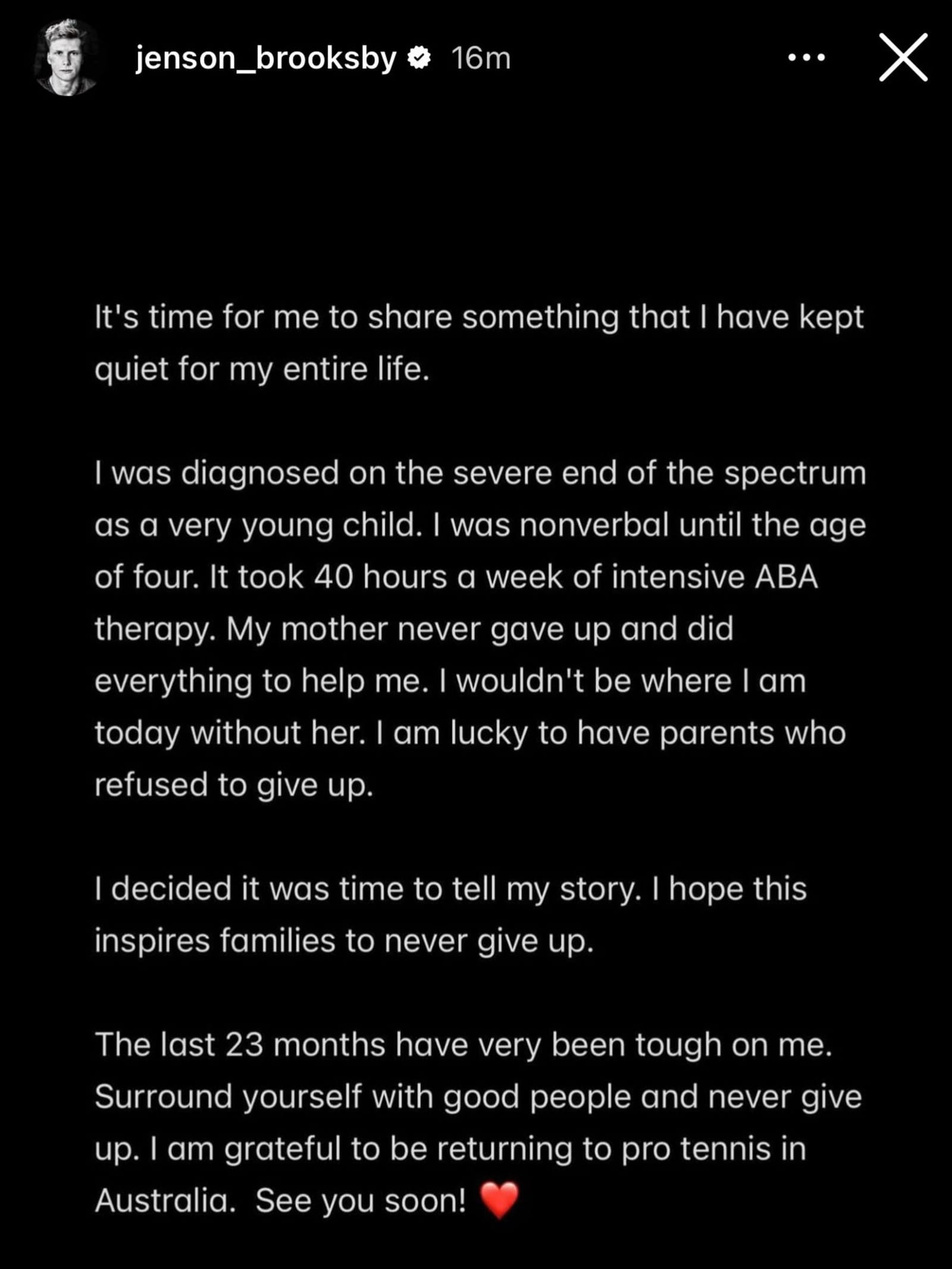 "My mother never gave up" - American Jenson Brooksby emotionally ...