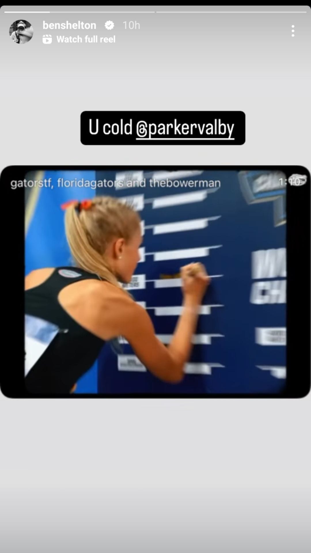 Ben Shelton drops 2-word shout out to fellow Gator Parker Valby as she ...